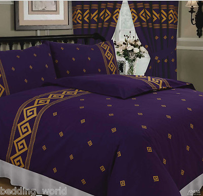 ATHENS PURPLE GREEK KEY ROPE EFFECT METALLIC GOLD AUBERGINE BEDDING OR ...