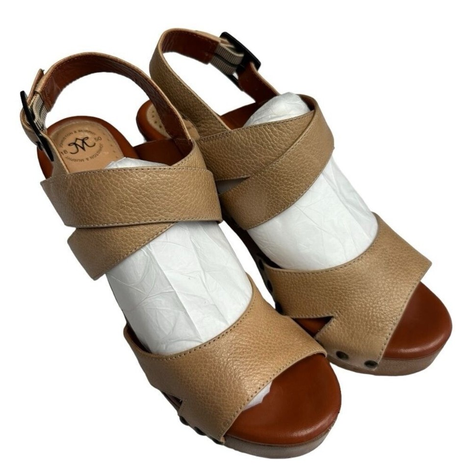 Johnston & Murphy Tan Wooden Heel Leather Platform Sandals size 10 | eBay