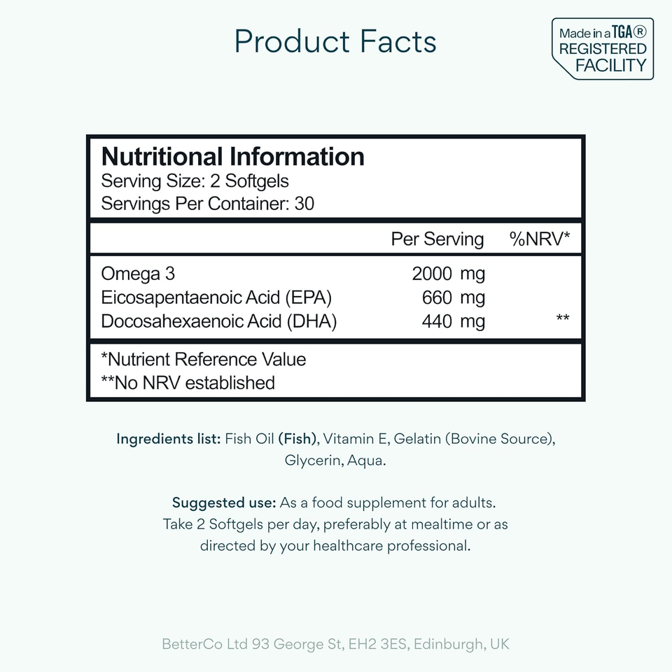 Bettervits Omega 3 Capsules High Strength - 33% EPA & 22% DHA | Omega 3 ...
