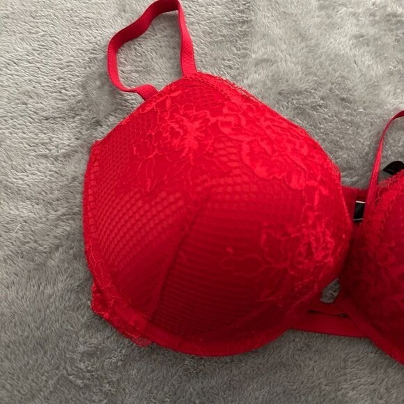Victoria's Secret Padded Push Up Bra 34DD Very Sexy Red Lace Underwire ...