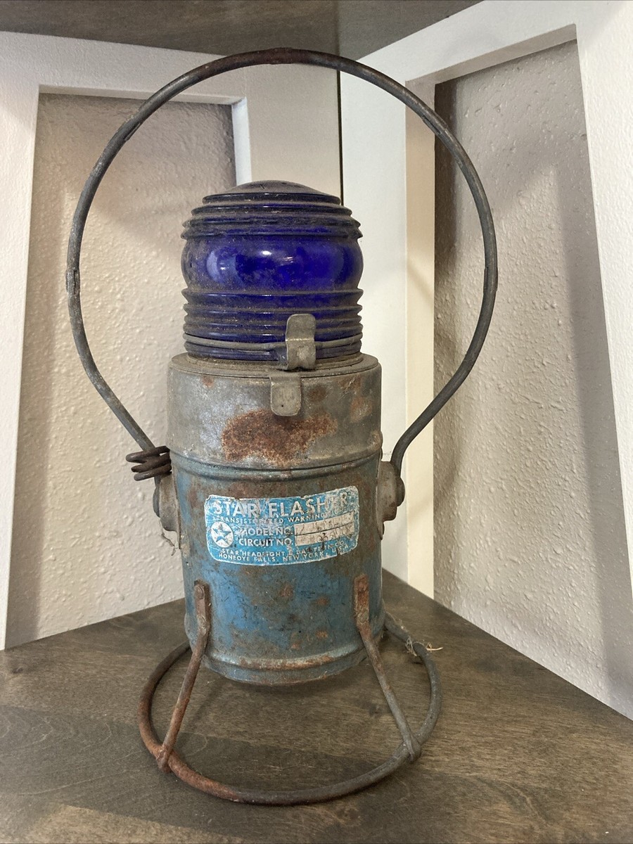 Blue Star With Old Railroad Signal Lantern Vintage Brass Starboard And