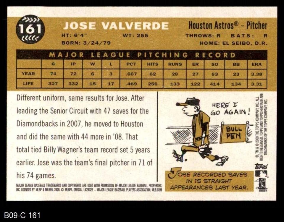2009 Topps Heritage #161 Jose Valverde Astros 8 - NM/MT | eBay