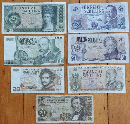 1956-1984 AUSTRIA 7 Note 100 50 20 Schilling Lot Currency Banknote ...
