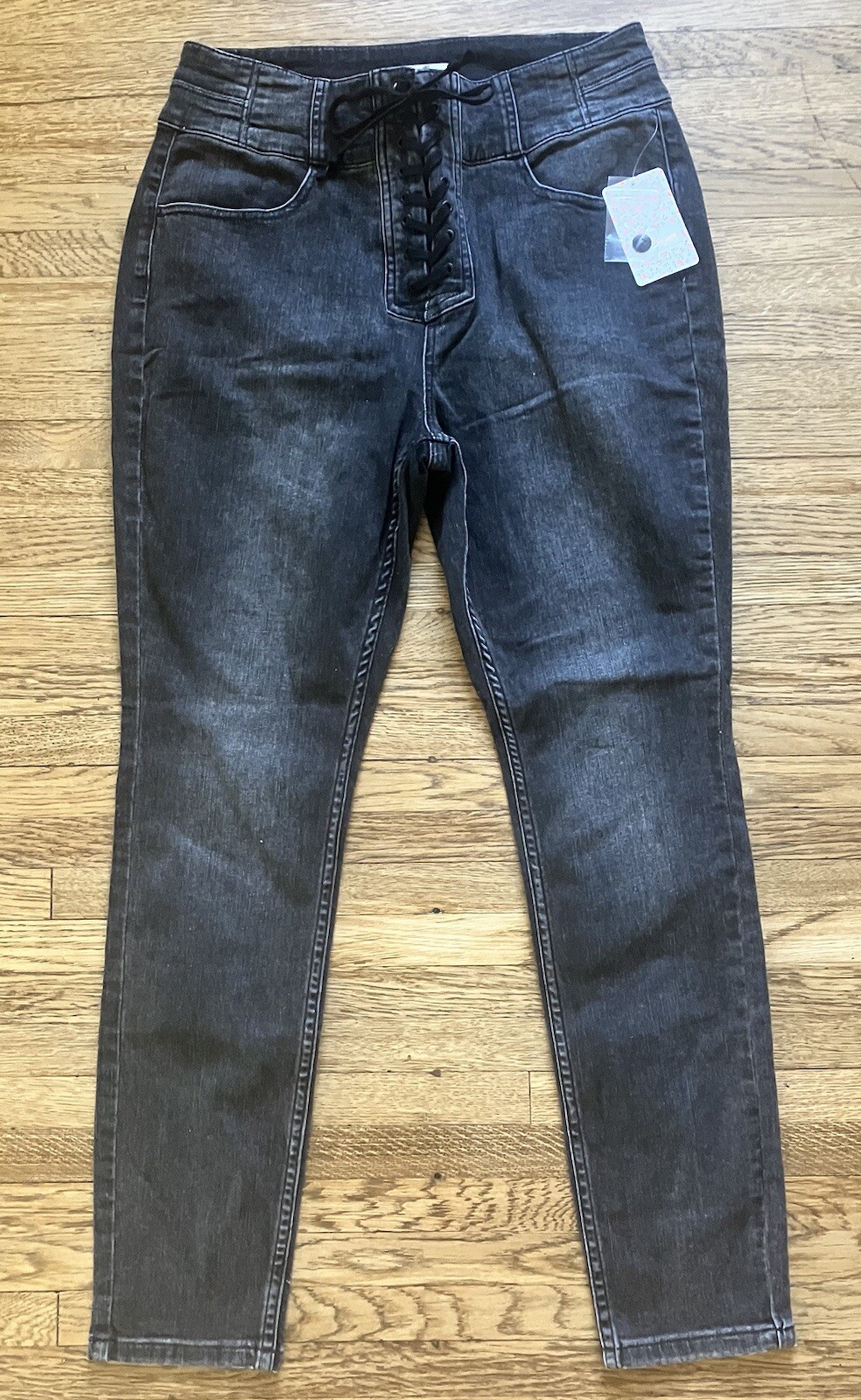 We The Free People Lace Up Fly Skinny Jeans High Rise CRVY Black 31 NWT ...
