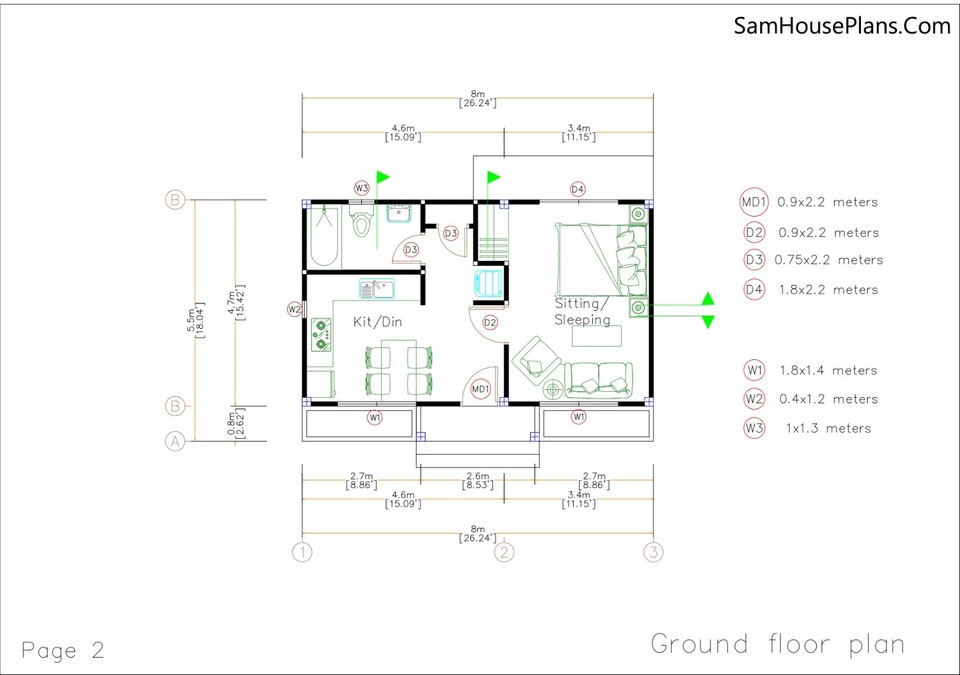 26x18 Feet Small House 8x5.5 Meter 1 Bed 1 bath Gross Hipped Roof (A4 ...