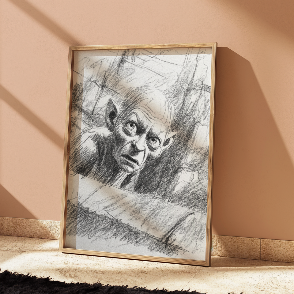 GOLLUM LORD OF THE RINGS DRAWING PRINT PORTRAIT SKETCH 8" x 10" WALL ...