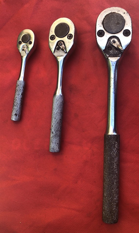 Vintage 1/4 3/8 & 1/2" PROTO 3 Piece Ratchet Set # 4749, 5249 & 5449 ...