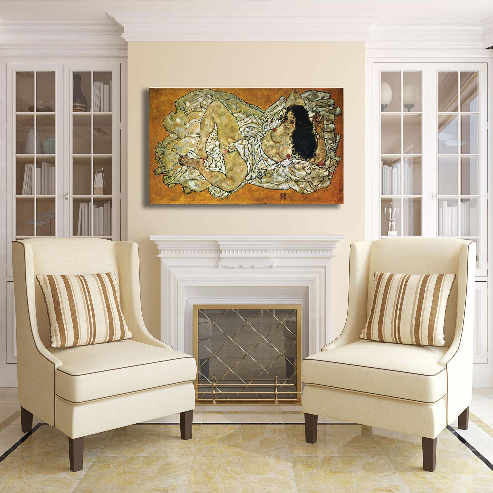 Schiele donna sdraiata design quadro stampa tela dipinto telaio arredo ...