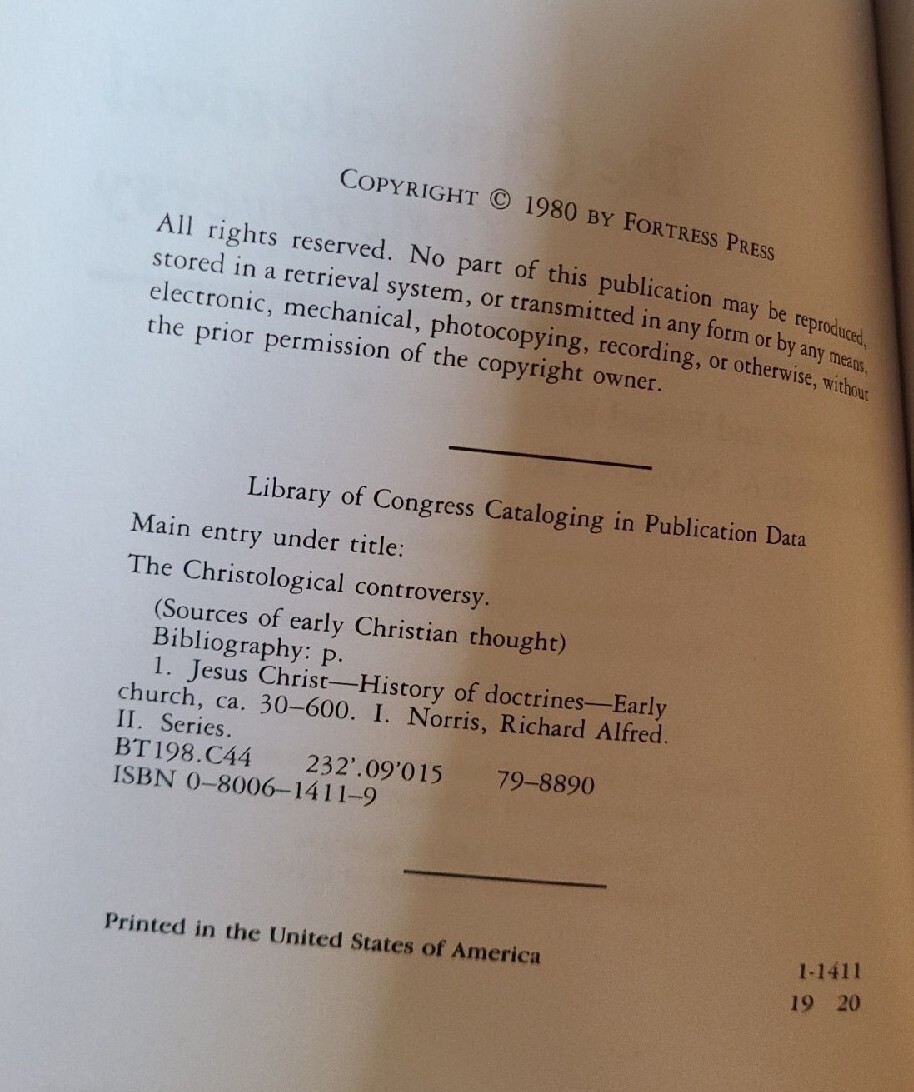 Christological Controversy by Robert C. Saler and Richard A. Norris Jr ...