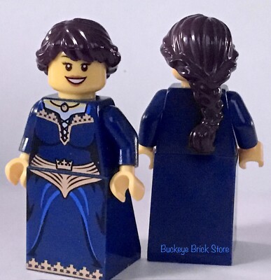 NEW Lego CROWN PRINCESS MINIFIG Dark Blue Dress Fantasy Dark Brown ...