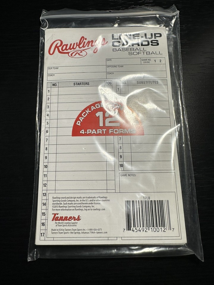 Rawlings Baseball / Softball Lineup Cards 17LU - 12 Forms | eBay