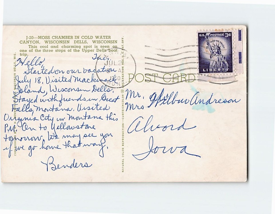 Postcard Moss Chamber in Cold Water Canyon Wisconsin Dells Wisconsin ...