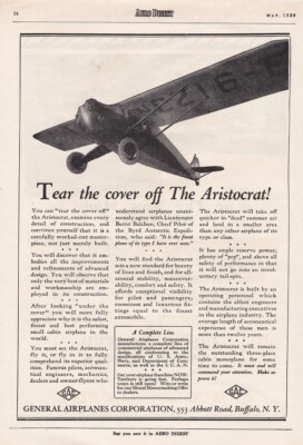1929 General Airplane Aristocrat Aircraft ad 12/8/2023q | eBay