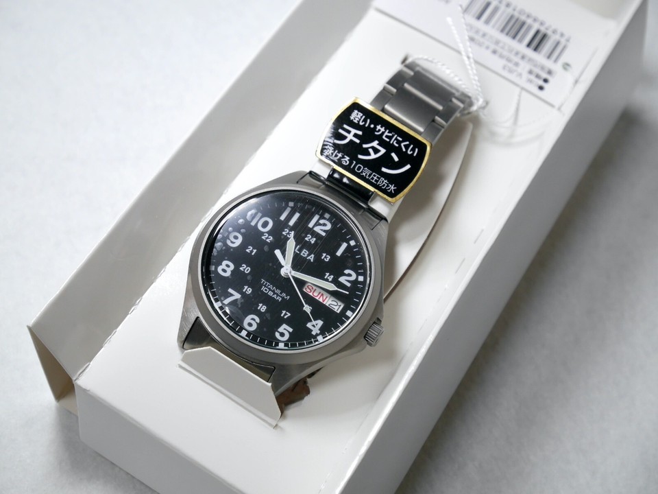 SEIKO ALBA Military Field Watch AQPJ402 Black Titanium Day Date ...