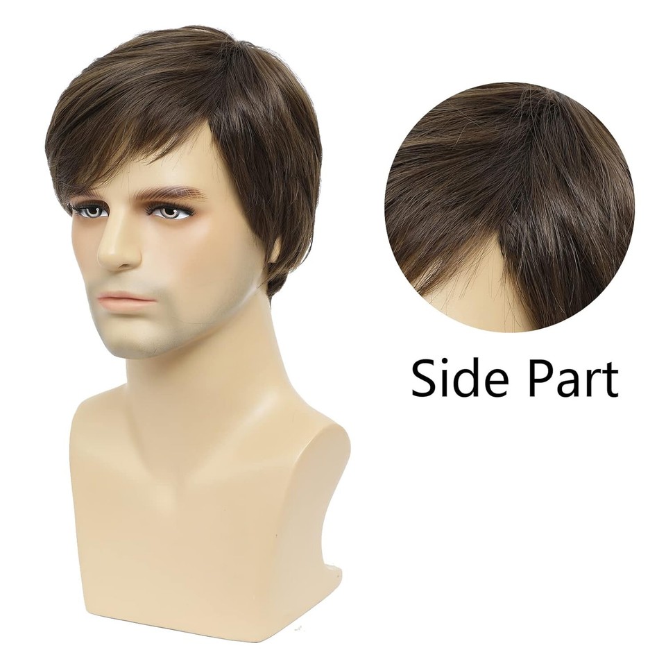 YYHR Short Brown Wig male straight natural side part actor cosplay ...