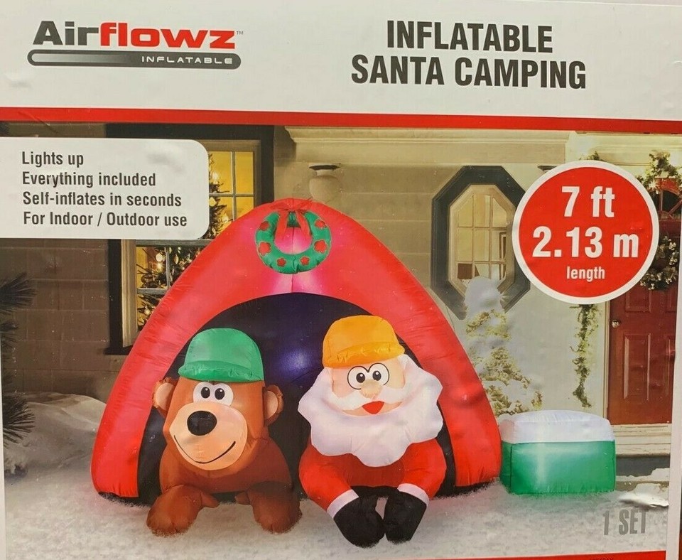 NEW 7 FT LONG SANTA CLAUS AND BEAR CHRISTMAS CAMPING SCENE AIRFLOWZ ...