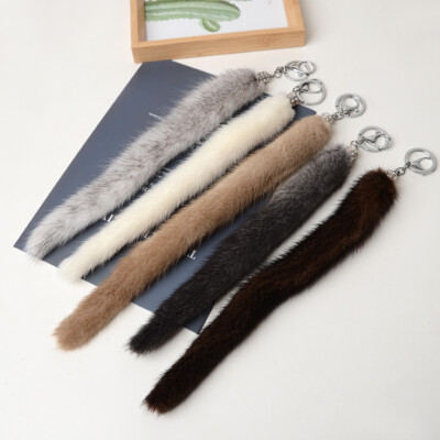 25cm/10" Long Real Mink Fur Tail Keychain Purse Bag Charm Furry Pendant ...