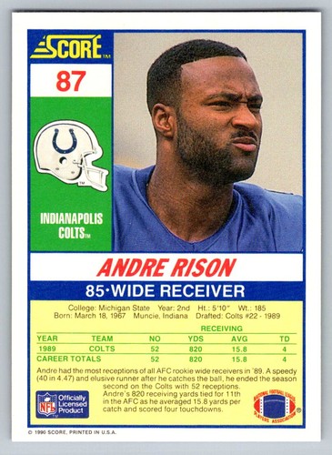 1990 Score #87 Andre Rison Indianapolis Colts | eBay
