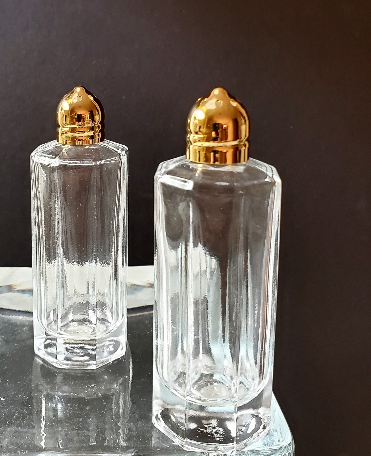 Irving Rice CRYSTAL Salt and Pepper Shakers Beautiful Gold Top IRICE ...