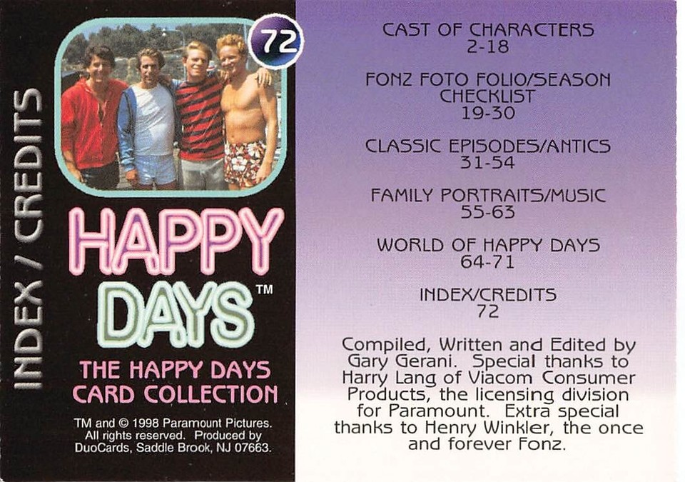 Happy Days TV Show Duocards 1996 #72 The Happy days card collection | eBay