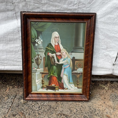 Vintage Religious Lithograph Framed 22” X 28” Folk Art Antique Church ...