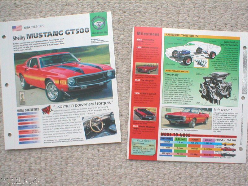 FORD SHELBY MUSTANG GT500/GT-500 SPEC SHEET:1967,1968, | eBay