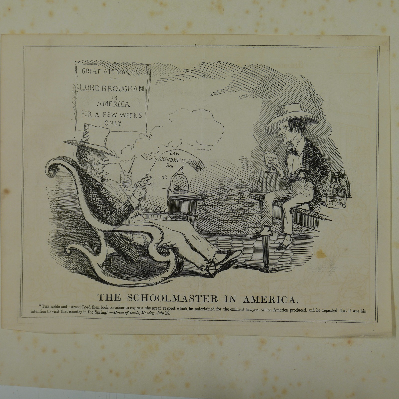 7x10" punch cartoon 1850 THE SCHOOLMASTER IN AMERICA - LORD BROUGHAM ...