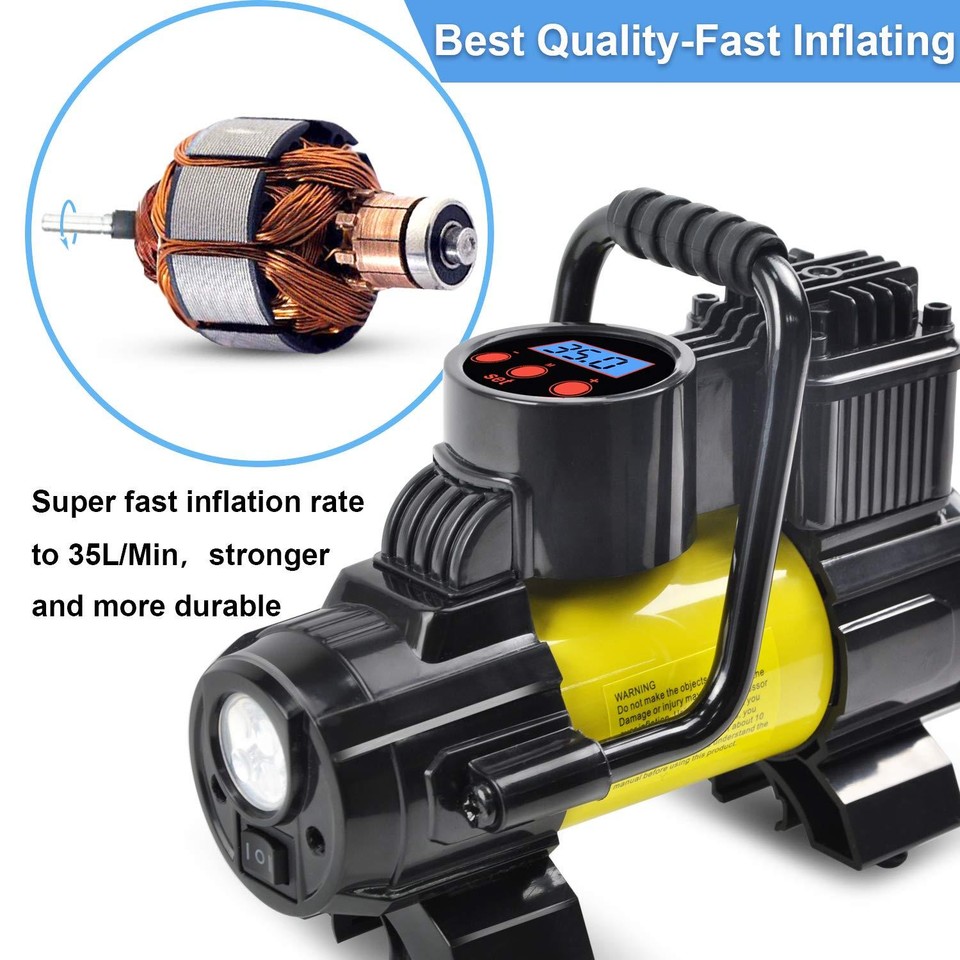 Portable Mini Tire Inflator Air Compressor Pump-DC 12V Tire Pump 140W ...