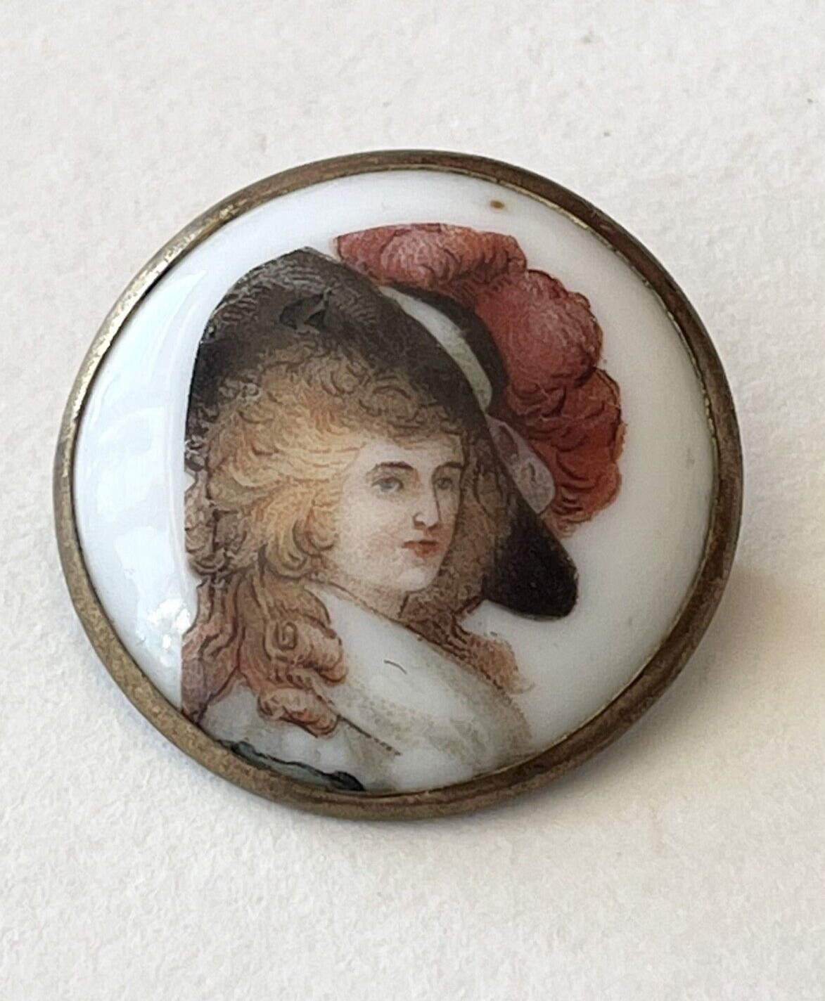 Antique Estate Porcelain Portrait Brooch Pin - Gem