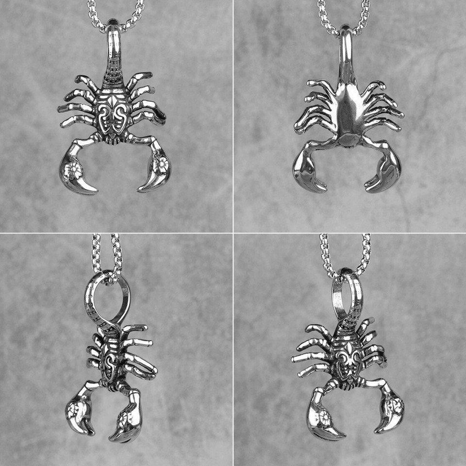 Scorpion Animal Men's Long Necklace Stainless Silver Pendant Chain Punk ...