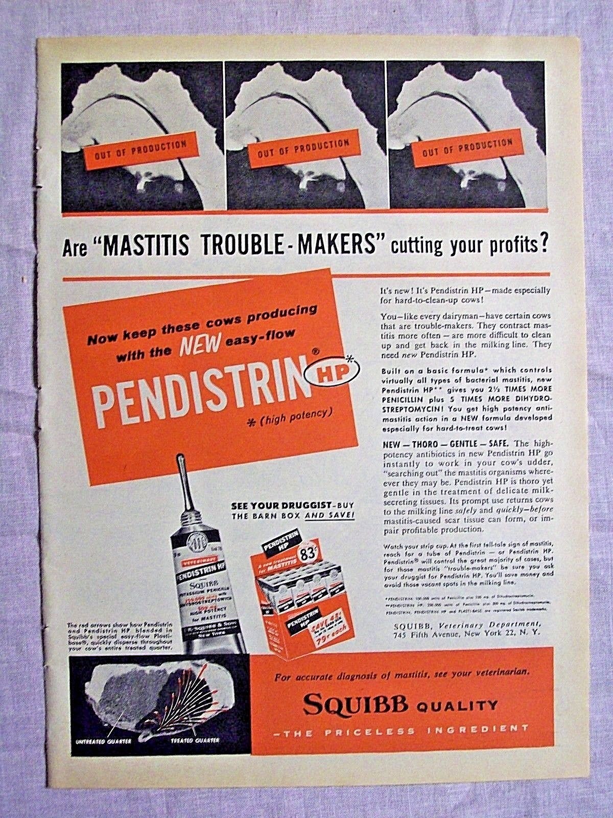 1956 Magazine Advertisement Page Pendistrin HP Dairy Cow Medication ...