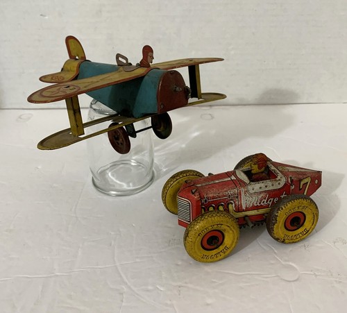 LOUIS MARX & COMPANY TIN LITHOGRAPH Wind Up BIPLANE & MIDGET #7 BALLOON ...