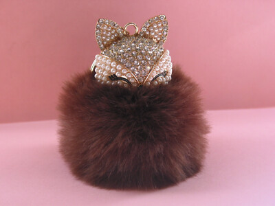 Darling Vintage Rhinestone & Faux Pearl Covered Fox Key Ring ~ Faux Fur ...