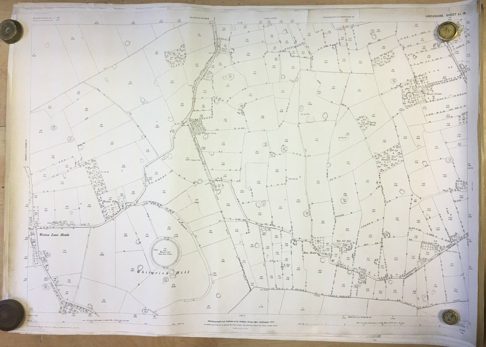 Ordnance Survey 1893 map of Weeton Area, Lancashire : Sheet LI 16 | eBay