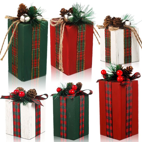 6 Pcs Christmas Wooden Gifts Box Decor Christmas Table Centerpieces ...
