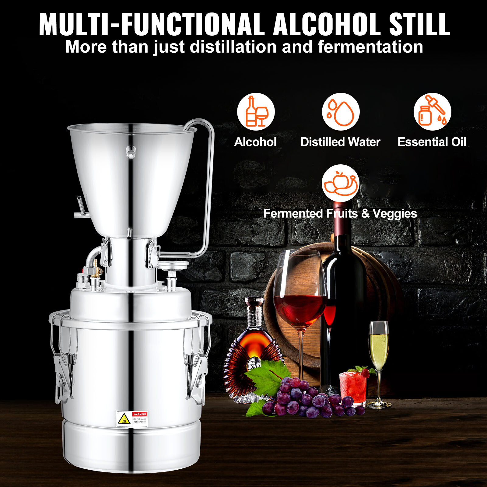 VEVOR 30L Water Alcohol Distiller 8Gal Distillery Kit w/ Pump for DIY ...
