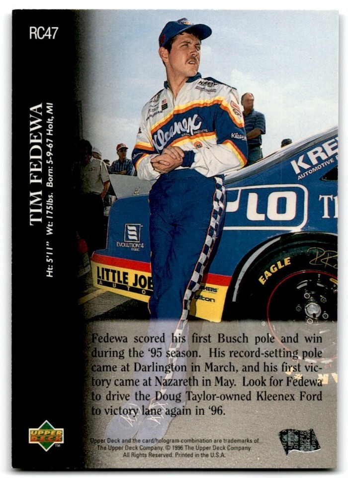1996 Upper Deck Road to the Cup Tim Fedewa Taylor Motorsports #RC47 | eBay