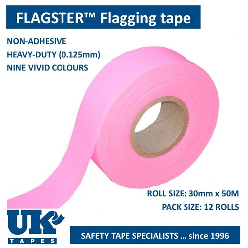 12 rolls x FLAGSTER flagging tape - PINK - surveyor's marking ribbon ...