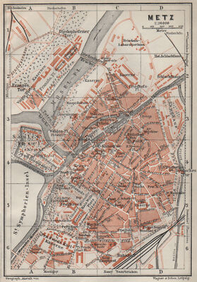 METZ antique town city stadtplan. Moselle carte. BAEDEKER 1906 old map ...