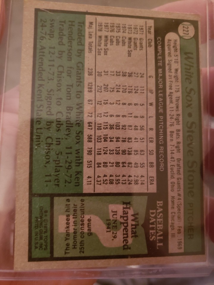 1979 TOPPS #227 STEVE STONE AUTOGRAPH SIGNATURE CHICAGO | eBay