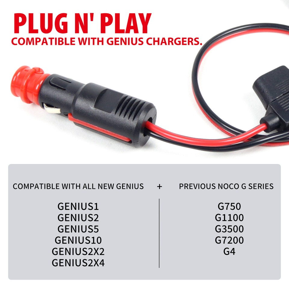 12V Male Plug Genius Smart Battery Chargers Compatible with NOCO GC003 ...