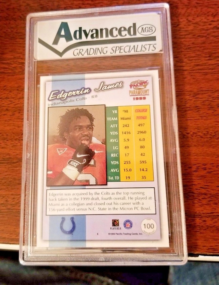 AGS 10 - GEM MINT - 1999 PARAMOUNT EDGERRIN JAMES FOOTBALL CARD (IN ...