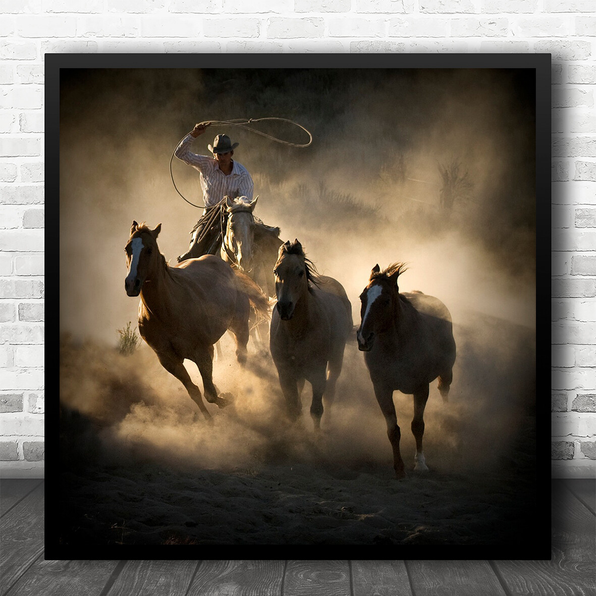 Cowboy Roundup Horses Lasso Throw Rope Action Ride Rider Riding Square ...