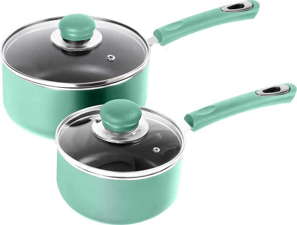 Nonstick Cookware Saucepan Set 1 Quart and 2 Quart with Glass Lid ...