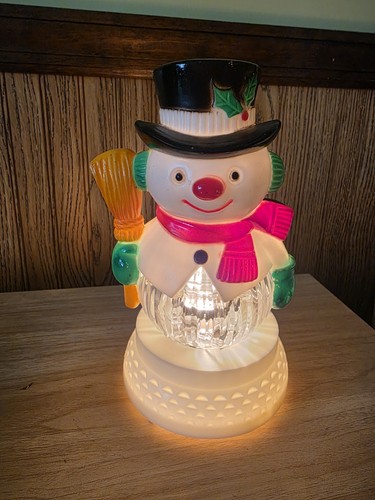 Vintage Christmas Merry Glow Round Spinning Snowman Blowmold Tree ...