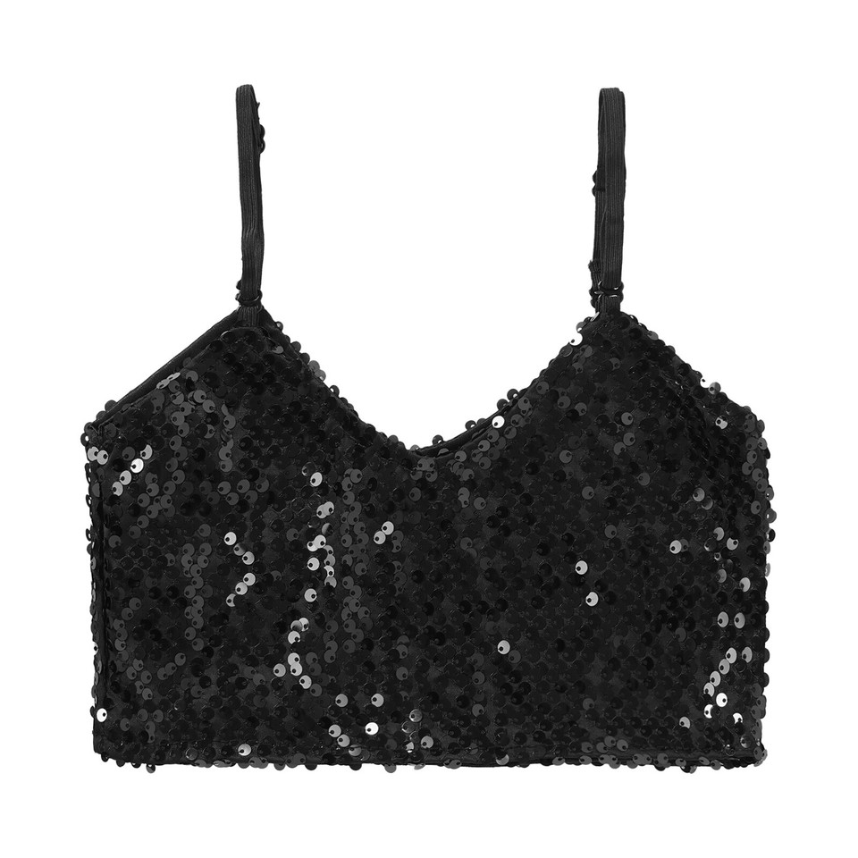 Kids Girls Stylish Adjustable Spaghetti Shoulder Straps Shiny Sequins ...