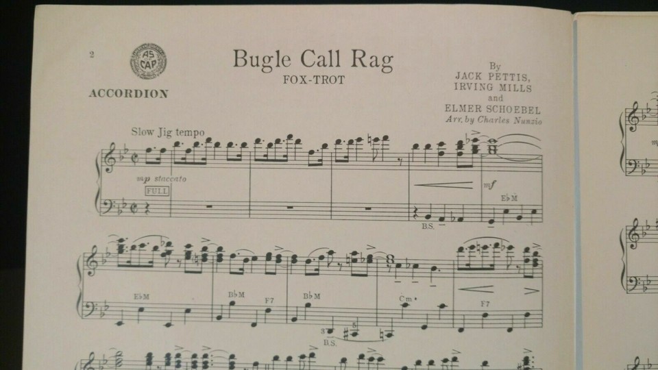 Bugle Call Rag Sheet Music Piano Accordion Solo 1923 Jazz Hit F2X | eBay