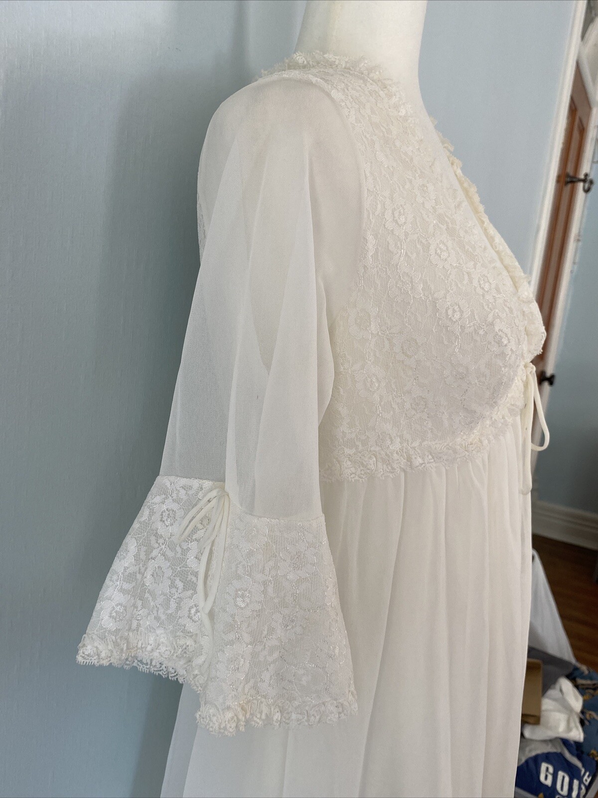 Vintage White Boudoir Bridal Lace Sheer Nightgown Dre… Gem