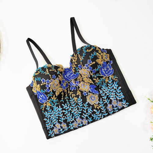 Women Flower Corset Bustier Crop Top Party Embroidered Beaded Push Up ...