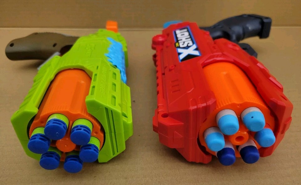 2 NERF Red Blue Dart Tag Hyperfire Blaster Rotating Barrel w/ 2 Zuru X ...